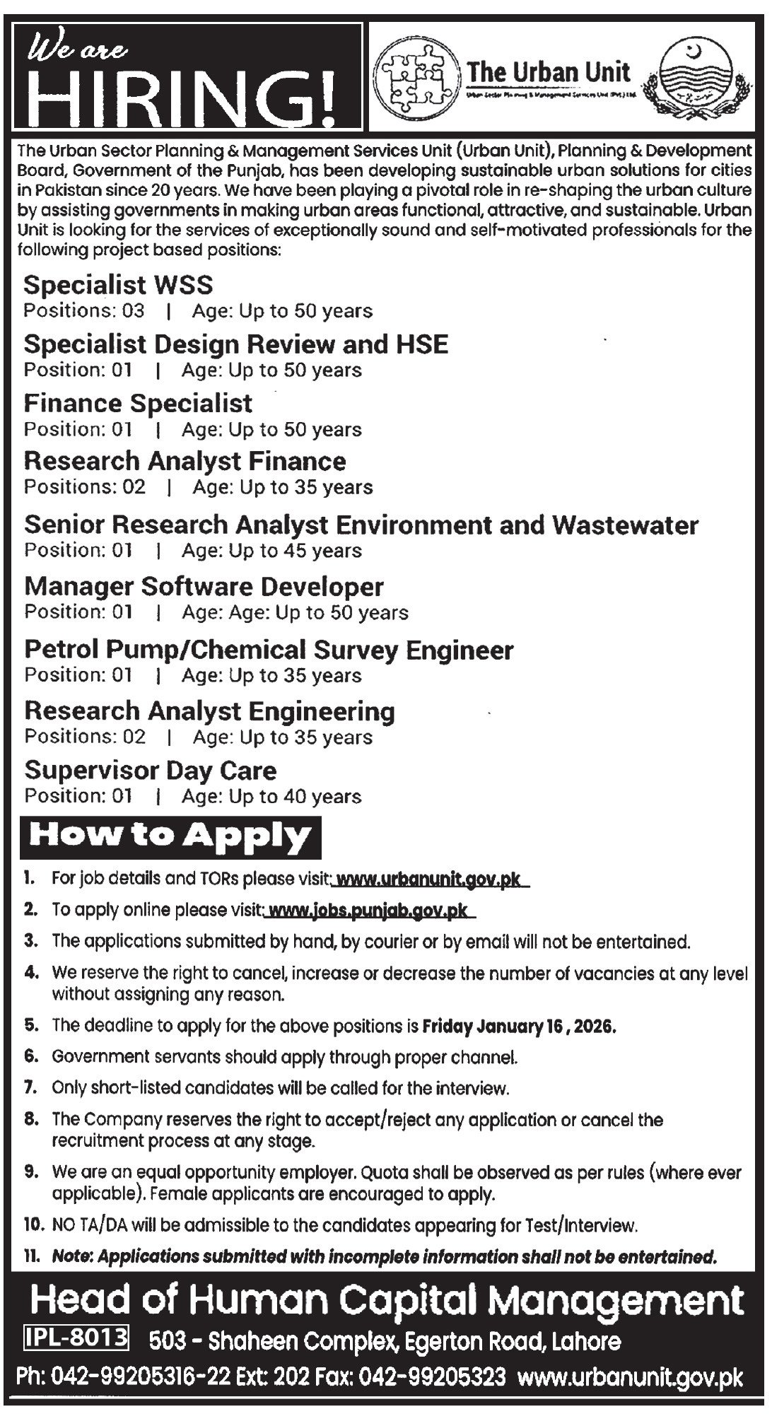 The Urban Unit (Lahore) Jobs 2026 – Multiple Management Posts